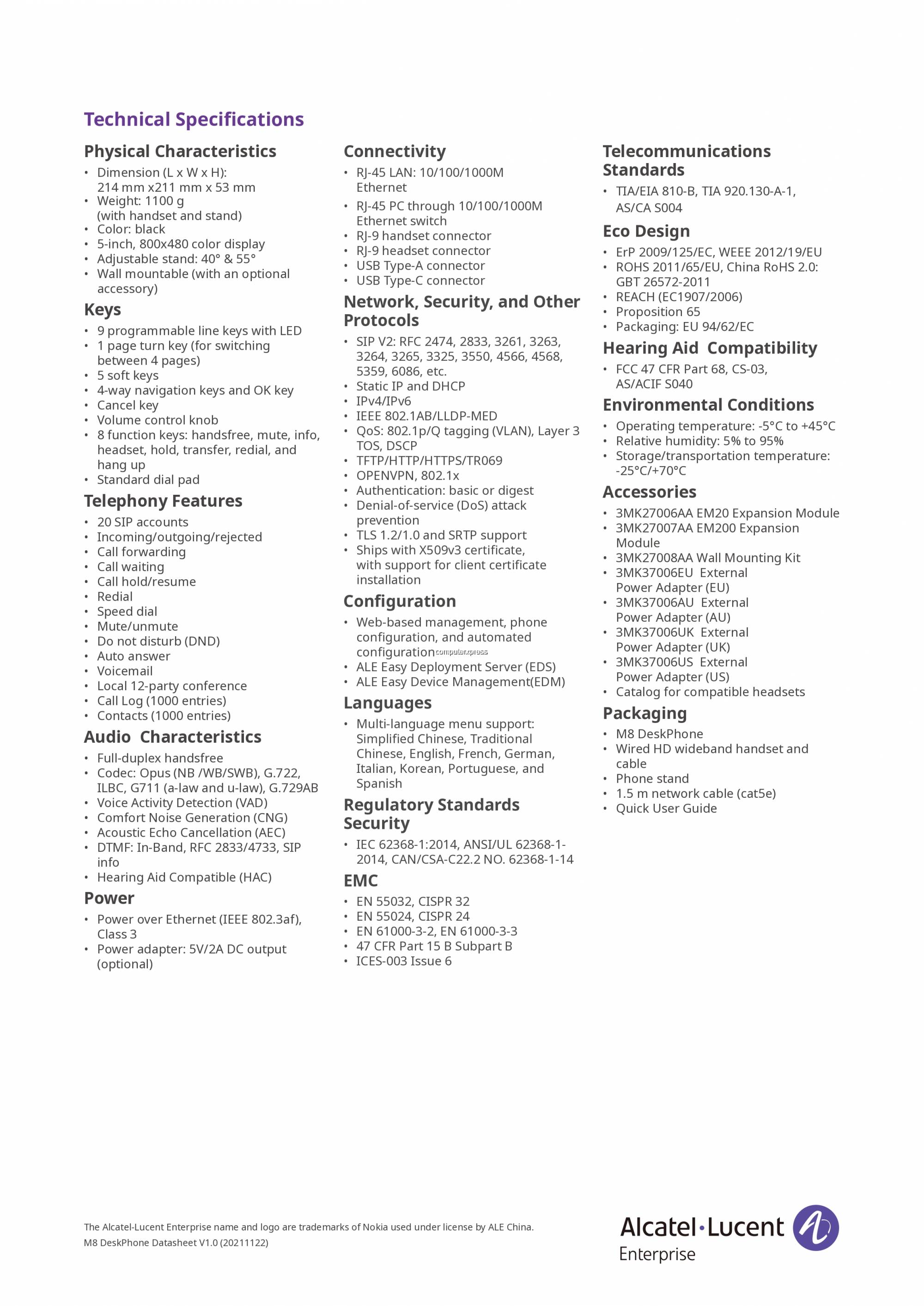 Alcatel-Lucent Enterprise M8 Deskphone